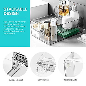 KPX 16pcs Makeup Drawer Organizer Set, Clear Plastic Desk Drawer Dividers, 5-Size Vanity Cosmetic Trays with Non-Slip Pads, Storage Bins for Kitchen Utensil,Jewelries and Office Accessories (16)
