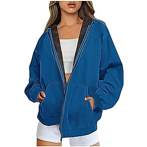 DOLKFU deal of the day womens sweatshirt Women Zip Up Oversized Pullover Hoodies Sherpa Lined Fleece Sweatshirts Long Sleeve 2023 Trendy Sweatshirt Dark Blue S