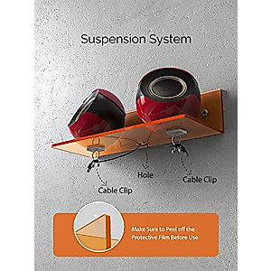 Weronique Floating Shelves Small Acrylic Shelf with 2 Installations Wall Mounted Thicker Display Shelves Set of 2 for Smart Speaker/Action Figures/Security Camera, with Cable Clips, Neon Orange