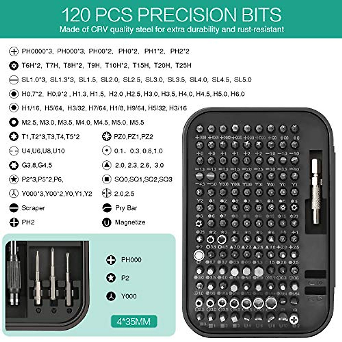 ORIA Precision Screwdriver Set, New Version 130 in 1 Screwdriver Kit with 120 Screwdriver Bits(117 PCS 28mm, 3 PCS 35mm), Repair Tool Kit with Magnetizer for Smart Phone, Household Appliances