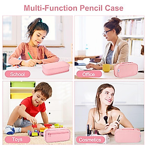 Betarami Pink Pencil Case with Handle, Portable Stationery Case, Pencil Pouch, Large Pencil Case for Home, School &Office