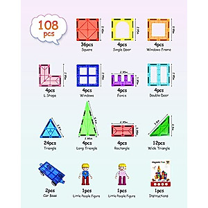 Magnetic Tiles, Magnet Tiles Kids Gift for Boys Girls Toddlers, 3D Magnetic Blocks Stacking Sets, 108PCS Magnetic Tiles for Kids Age 4-8 3-5, STEM Learning Preschool Educational Construction Toy