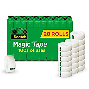 Scotch Magic Tape, 20 Rolls, Numerous Applications, Invisible, Engineered for Repairing, 3/4 x 1000 Inches, Boxed (810K20)