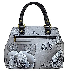 Anna by Anuschka womens Multi-compartment Satchel Shoulder Handbag - Genuine Leather, Romantic Rose Black, One Size US