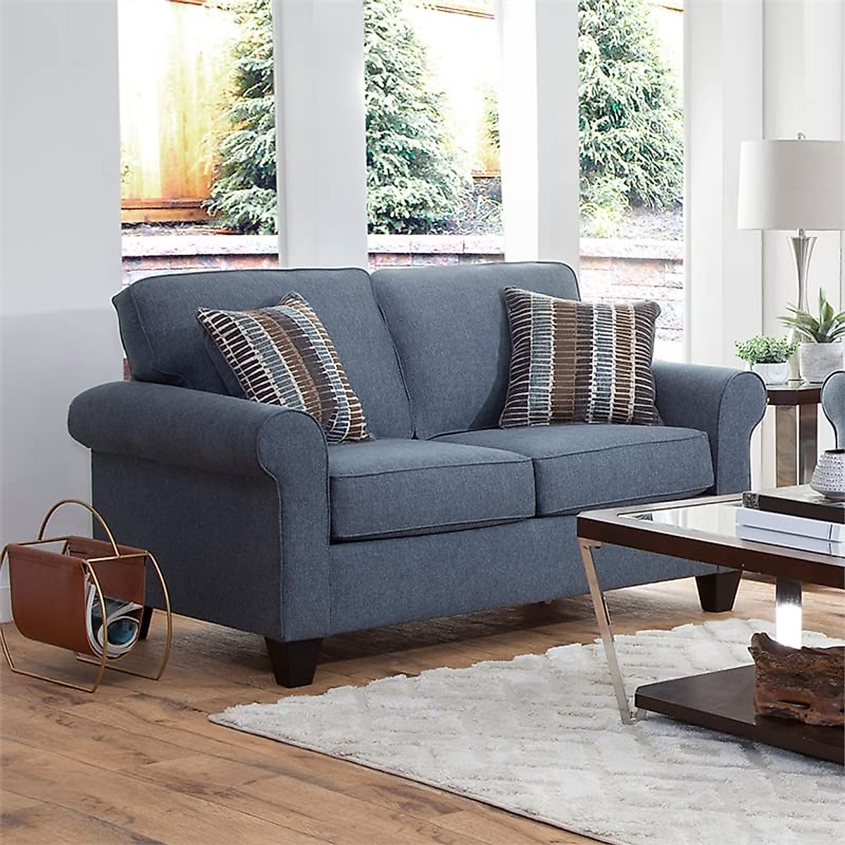 American Furniture Classics Series Model 8-020-A330V8 Loveseat with Two Abstract Chenille Pillows Love Seats, Indigo Blue