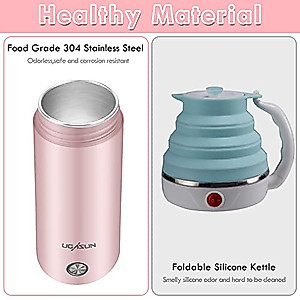 Travel Small Electric Kettle,400ml Portable Travel Kettle,Electric Water Boiler Tea Kettle,Mini Fast Boil and Auto Shut Off Water Kettle Warmer,Double Wall Insulated Coffee Tea Hot Water Heater Maker