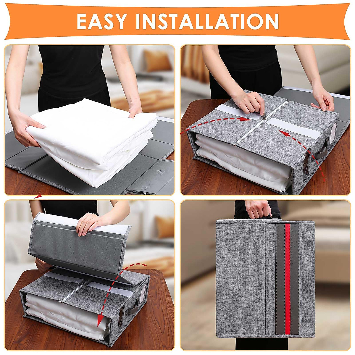 Foldable Bed Sheet Set Organizer, 2 Pack Queen or King Size Bed Sheet Organizers and Storage Box for Duvet Cover Set, Fabric Storage Bins Bed Sheets, Linen Closet Organizer for Bedding Clothes Towels