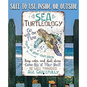 Sea Turtle Decor - Sea Turtleology - Durable Sea Turtle Gifts Metal Sign - Metal Sea Turtle Wall Decor - Sea Turtles Ocean Bathroom Decor - Great SeaTurtle Decorations for Home - Turtle Sign 8" x 12"
