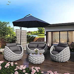 TWT Patio Furniture Set 4 Pieces Aluminum Outdoor Furniture w/27.8in Coffee Table,Patio Conversation Set with Hand Woven Polyester Rope for Backyard Garden Poolside,Gray