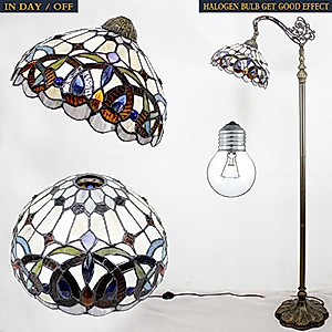 WERFACTORY Tiffany Floor Lamp Stained Glass Serenity Victorian Arched Lamp 12X18X64 Inches Gooseneck Adjustable Corner Standing Reading Light Decor Bedroom Living Room S021 Series