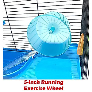 Large 3-Levels Dwarf Hamster Expandable and Customizable Habitat House Cage for Rodent Gerbil Mouse Mice Rat with Crossover Tube Tunnel (24" L x 12.5W x 16" H, Blue)