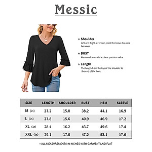 Messic 3/4 Length Sleeve Womens Tops: Bell Sleeve Tops for Women - Womens Tops Dressy Casual - Black Tops for Women Black M