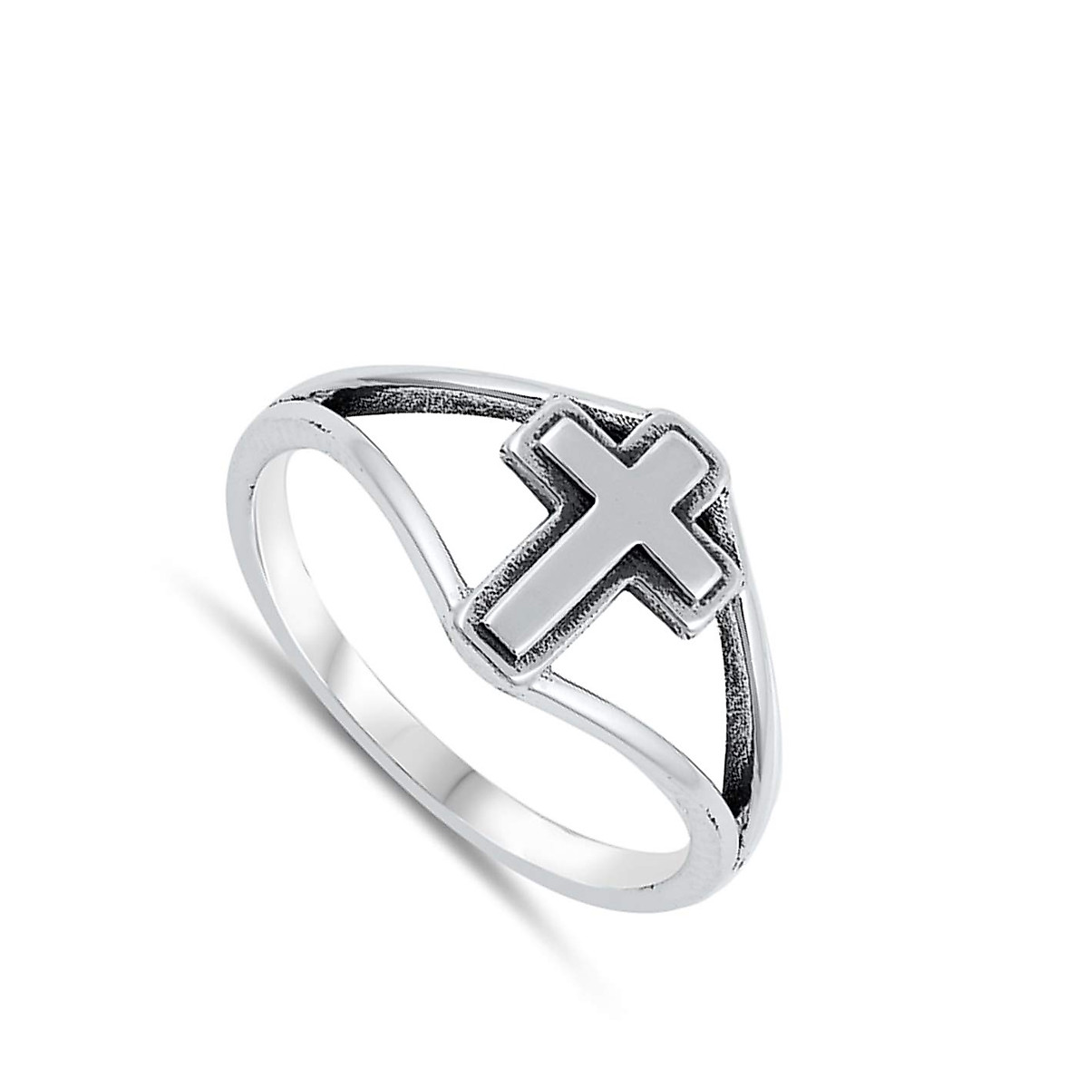 Oxidized Cross Christian Love Simple Ring .925 Sterling Silver Band Size 5