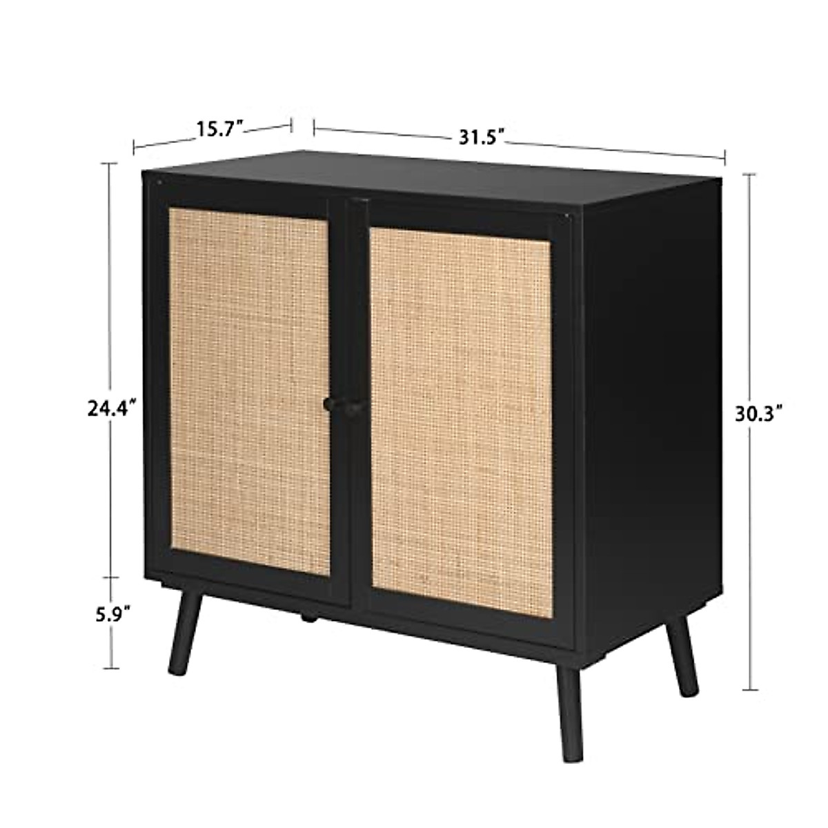 wirrytor 2 Sets of Storage Cabinet with Handmade Rattan Decorated Doors, Rattan Sideboard Buffet Cabinet with Storage for Living Room, Dining Room, Entryway, Kitchen, Black