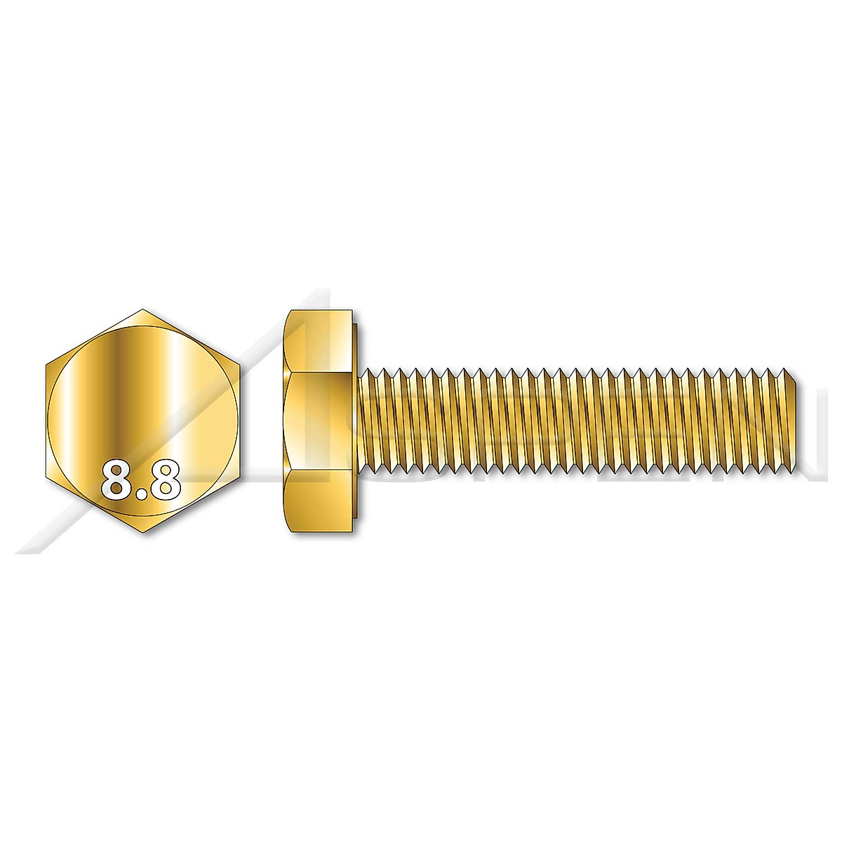 (50 pcs) M12-1.75 X 25mm, DIN 933 / ISO 4017, Metric, Hex Head Cap Screws Bolts, Full Thread, Class 8.8 Steel, Yellow Zinc