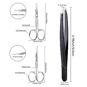 Facial Hair Small Grooming Scissors for Men Women-Curved and Rounded Nose Hair, Eyebrow, Mustache, Eyelashes, Beard Trimming Scissors Kit-Safety Blunt Tip Baby Nail Scissors with Eyebrow Tweezers Set