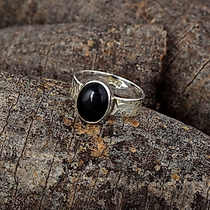 Solid 925 Sterling Silver Ring For Women & Girls Black Onyx Ring Sterling Silver Wedding Ring Bezel Set Gemstone Ring