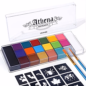 UCANBE Oil Based Face Body Painting Kit - Large Deep Pan, 20 Vivid Color SFX Makeup Paint with 24 Stencils & 2pcs Brushes, Professional Makeup Palette for Art, Theater, Halloween, Parties and Cosplay