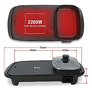 Electric Grill Indoor Outdoor Hot Pot with Grill Korean Bbq Grill with Divider 2200W,110V Large Capacity Multifunctional Non-Stick Separate Dual Temperature Control | for 2 - 10 People, Black