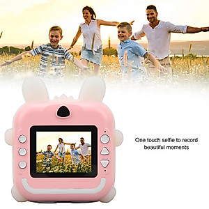 Kids Camera, Cartoon Smart KidsCamera, Portable Cute Print Kids Digital Selfie Camera Toys, Thermal Print Digital Mini Camera for 3 4 5 6 7 8 9 Year Old Girls and (Pink