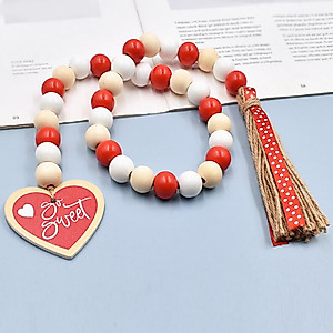 Abaodam Wood wooden Heart-shaped beaded pendant beaded rope wood wall decor flower garland sweet decorate heart decor accessories beads wreath wooden beads tassel decorations Beadwork