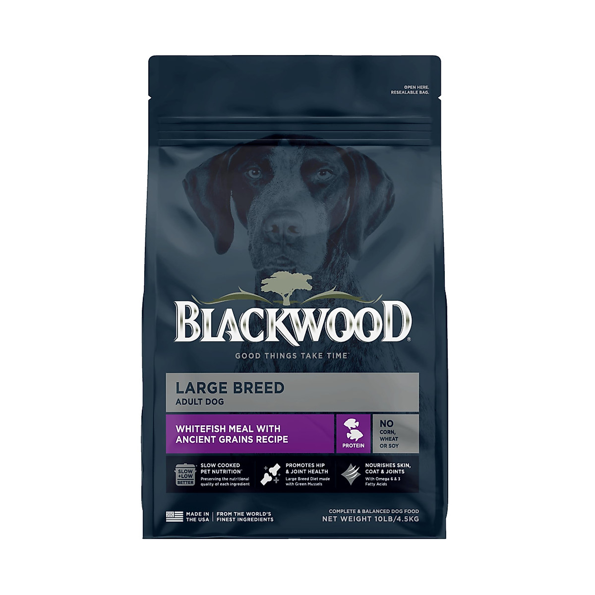 Blackwood Large Breed Dry Dog Food, Whitefish with Ancient Grains, 10 Pound Bag for Adult Dogs, Slow Cooked with Green Mussels to Promote Hip & Joint Health