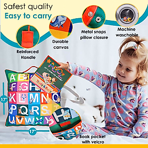 ABC Alphabet Learning Pillow Case and Book with Letter tracing, Early Childhood Education Materials and Activities for Preschooler and Toddler, Learning Toys gift for 3+ year old, Green no filling