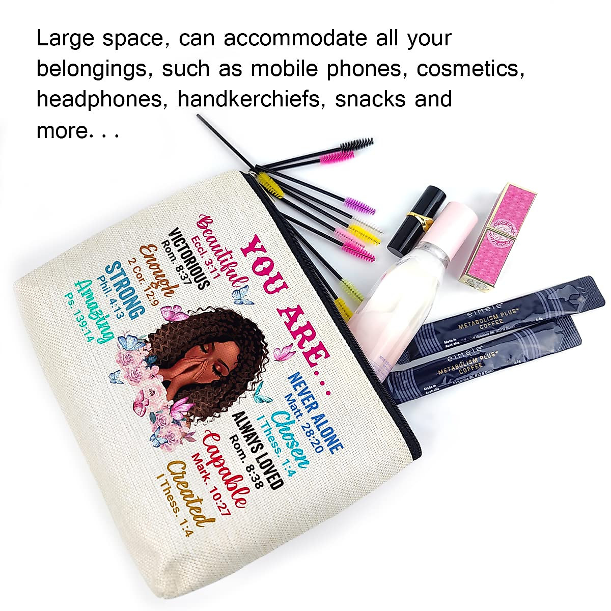 LANBAIHE African American Cosmetic Bag Gift - You are Unique Special Lovely Chosen Forgiven Travel Makeup Zipper Bag Black Gir & Women Gift Inspirational Gifts,Gifts for Friends,Sisters