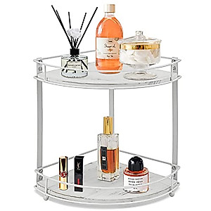 2-Tier Corner Shelf Bathroom Countertop Organizer,Vanity Organizer Cosmetic Holder Perfume Makeup Standing Rack,Kitchen Countertop Spice Rack Organizer Wooden Storage Shelf Under Sink Organizers