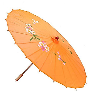 JapanBargain 2151, 22" Chinese Parasol Japanese Wagasa Sun Shade Umbrella Beach Umbrella for Cosplay Photography Dancing Wedding Party and Home Decoration, Kids Size, Orange Color