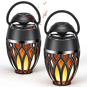 MOFOKEAY 2 Pack Outdoor Bluetooth Speakers,Wireless Speaker with LED Flame Speaker BT 5.0,Waterproof Torch Lantern for Patio Pool Party,Gifts for Women Men