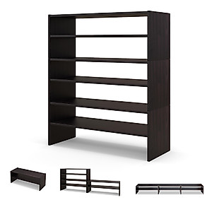 COSTWAY 6-Tier Shoe Rack, Extra Wide Shoe Shelf Organizer with Stackable Design, 31" Freestanding Storage Shoe Stand for Small Space Entryway Hallway Closet (Brown)
