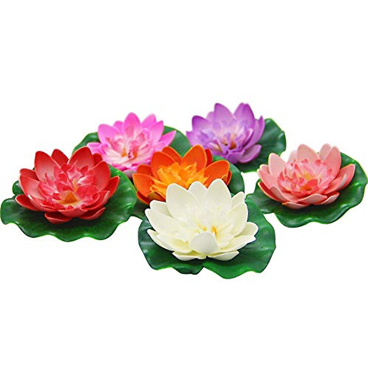 Happy Trees 12 Pcs Artificial Floating Foam Lotus Flower with Water Lily Pad, Lifelike Ornanment Perfect for Home Garden Pond Decoration