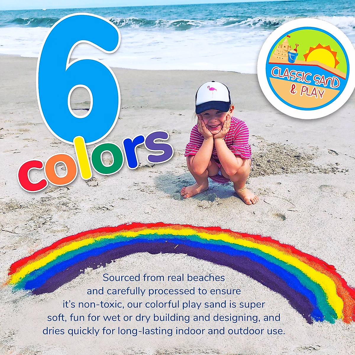 Classic Sand and Play Colored Play Sand Multipack, 6 Pack of 2.5 lb. Bags, Fun for Building, Sandbox, Therapy Tables, Arts and Crafts Use, Stimulate Sensory Skills, Stainless Color