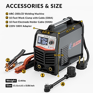 GZ GUOZHI Stick Welder, Actual 200A ARC/Lift TIG 2 in 1 Welder Machine with Large LCD Display, 110V/115V or 220V/230V Portable MMA Welding Machine with Synergic, Hot Start Arc Force Anti-Stick Welder
