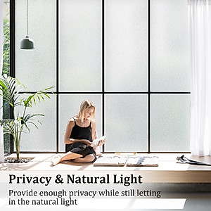 Window Film Frosted Glass Window Privacy Film No Glue Bathroom Window Privacy Film Static Cling Non-Adhesive Sun Blocking Heat Resistant Nighttime Privacy Covering Light Filtering