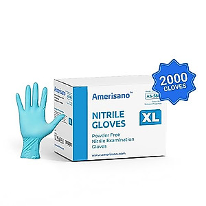 Amerisano 100% Nitrile Exam Gloves | Medical Grade, 510(k), Exceptional tactile sensitivity, Latex & Powder Free, 3 mil, Non-Sterile | Blue (Pack of 2000, X-Small)