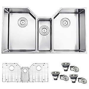 Ruvati 35" Triple Bowl Undermount 16 Gauge Stainless Steel Kitchen Sink - RVH8500