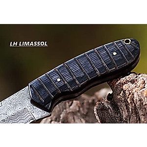 LH LIMASSOL 8 INCH Fixed Blade black Dollar Wood Custom Handmade Damascus Hunting knife/skinner knife/skinning knife with leather sheath