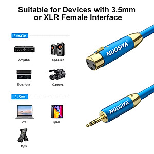 NUOSIYA XLR to 3.5mm Unbalanced Cable Adapter, 10FT 1/8 inch Stereo Microphone Cable Mini Jack Aux to XLR Female Audio Cord, 22AWG Pure Copper Wire Core for Cell Phone, Laptop, Speaker, Mixer