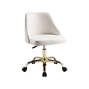 Benjara BM304672 22 in. Yim Adjustable Swivel Office Chair with Faux Leather Gold Metal & White