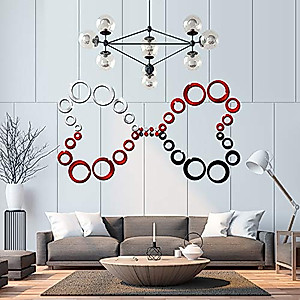 Outus 72 Pieces Acrylic Circle Mirror Wall Stickers Decor for Living Room Removable Round Dots Mirror Wall Decals Wall Decoration Murals for Home Bedroom Kitchen (Silver, Red, Black)