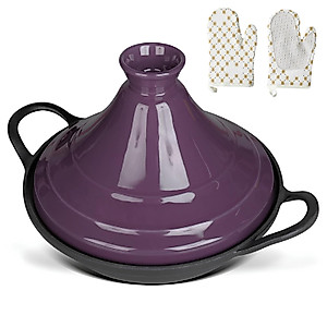 Xgxoz Tagine Pot for Cooking Ceramic Enameled Cast Iron Tagine for Cooking Stew Casserole Slow Cooker for Home Kitchen,Purple