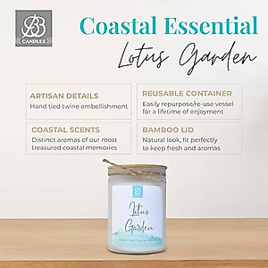 BB Candles Coastal Essentials Natural Soy Hand Poured Candle, Lotus Garden Scent, Fragrant Coastal Candle with Strong Scents, Artisan Candle, 12oz, 90+ Hours Burn Time