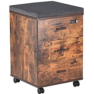 Soohow 3 Mobile Smart Lock Small Rolling Desk Unit Storage Drawers Black Filing Cabinet for Home Office Business, Brown