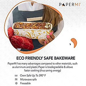 PaperMi Paper Loaf Pan, Disposable Paper Baking Loft Mold 24ct, Elegant Pan Supplies for Baking Bread, Small Meatloaf, Bundt Cake Microwave Oven Freezer Safe (6-1/4" x 2-1/8" x 2)