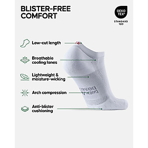 DANISH ENDURANCE 3 Pack Low-Cut Long Distance Running Socks, Men & Women, White, US Women 5-7 // US Men 3.5-6