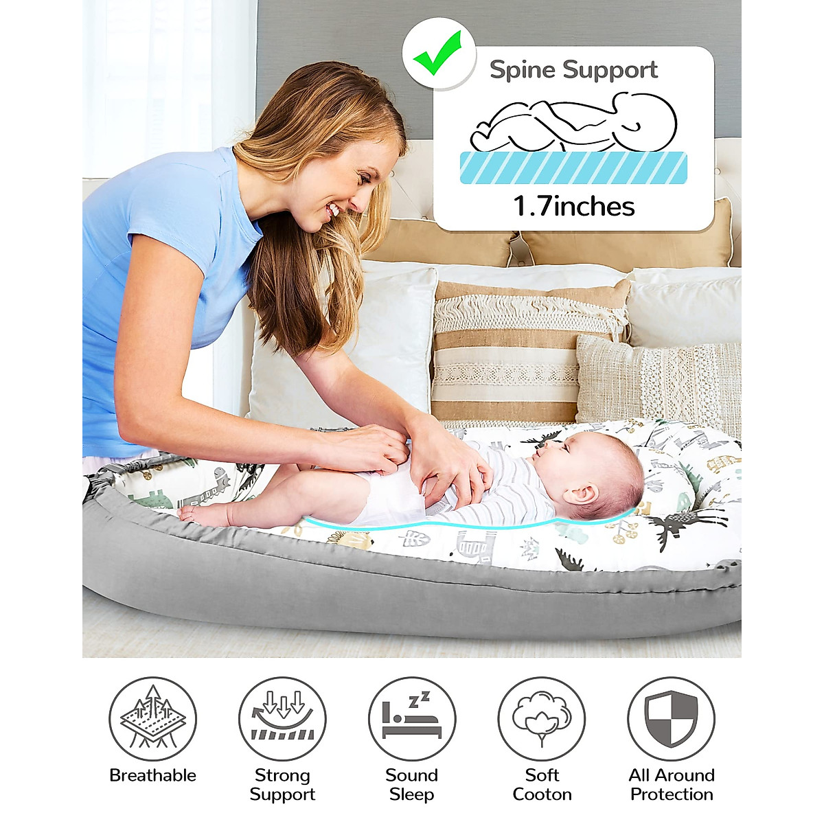 GIEFRNE Baby Nest Baby Lounger Newborn Bassinet Mattress for Baby 0-12M Portable Infant Floor Seat Co-Sleeping Baby Registry Search (Animal)