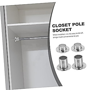 Cabilock 16 Pcs Shower Curtain Rod Base Wall Mounted Rail Holder Closet Rod Socket Wood Pole Sockets Boom Stand Shower Bar for Curtain Round Stand Stainless Steel Pole Socket Home Supply