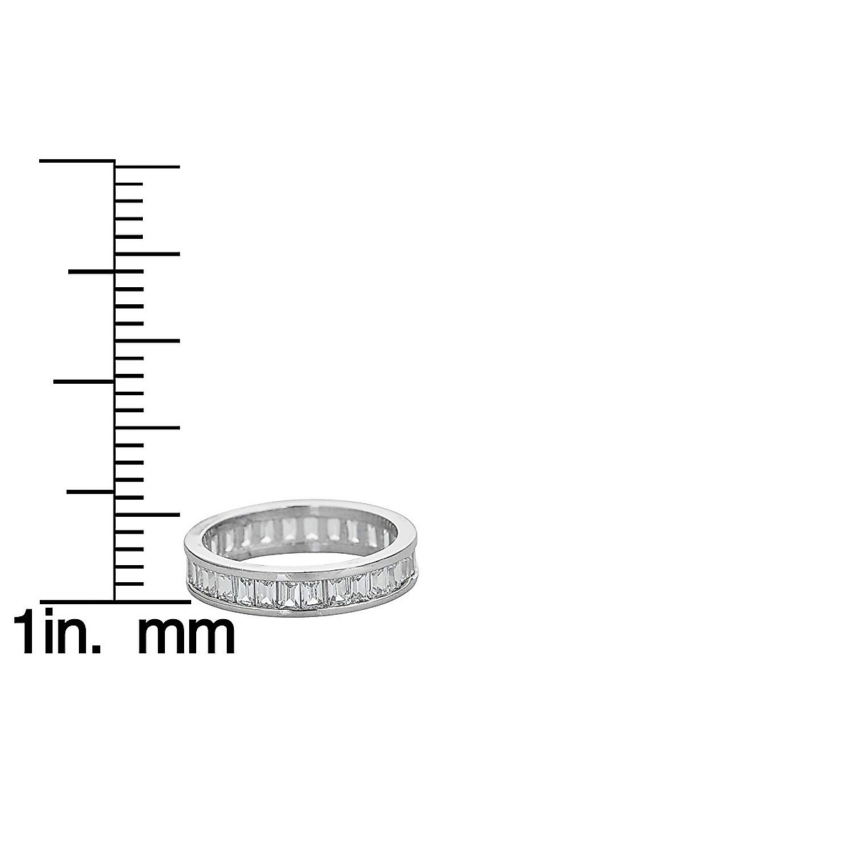 Sterling Silver 2x3mm Emerald Cut Cubic Zirconia Channel Set Eternity Band Ring